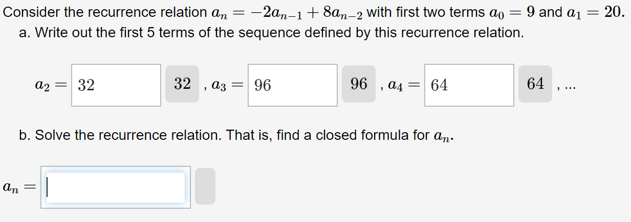 Consider the recurrence relation an=-2an-1+8an-2 | Chegg.com