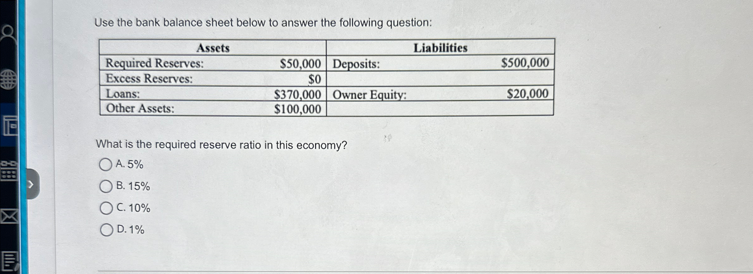 Solved Use the bank balance sheet below to answer the | Chegg.com