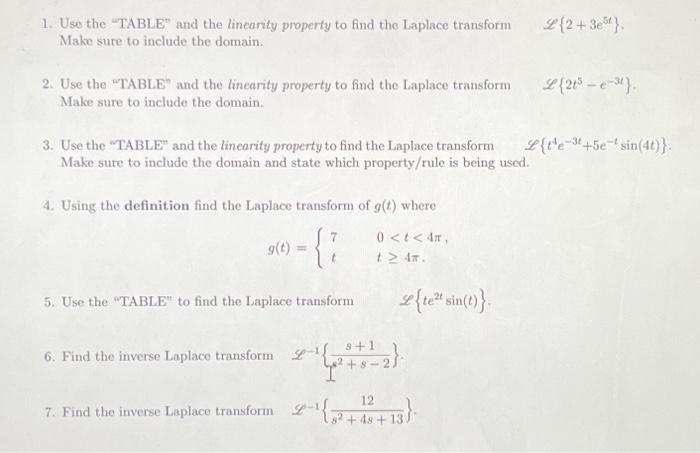 Solved 1. Use the "TABLE" and the linearity property to find | Chegg.com