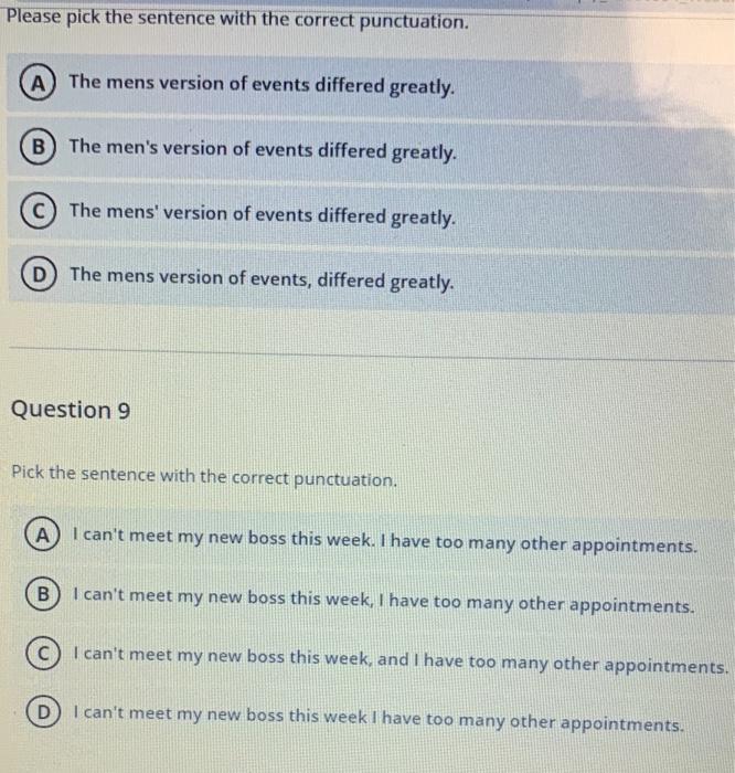 Solved Question 6 Please pick the sentence with the correct | Chegg.com