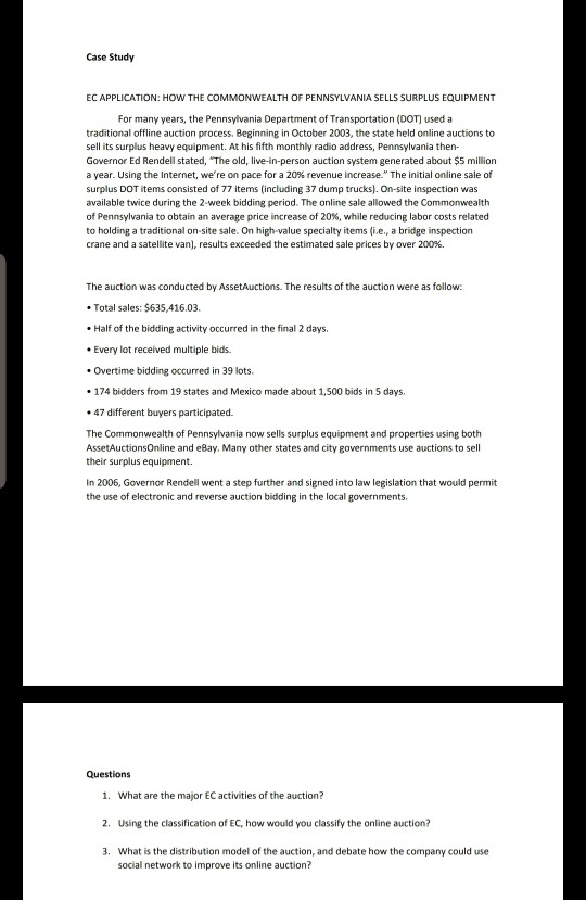 Solved Case Study EC APPLICATION: HOW THE COMMONWEALTH OF | Chegg.com