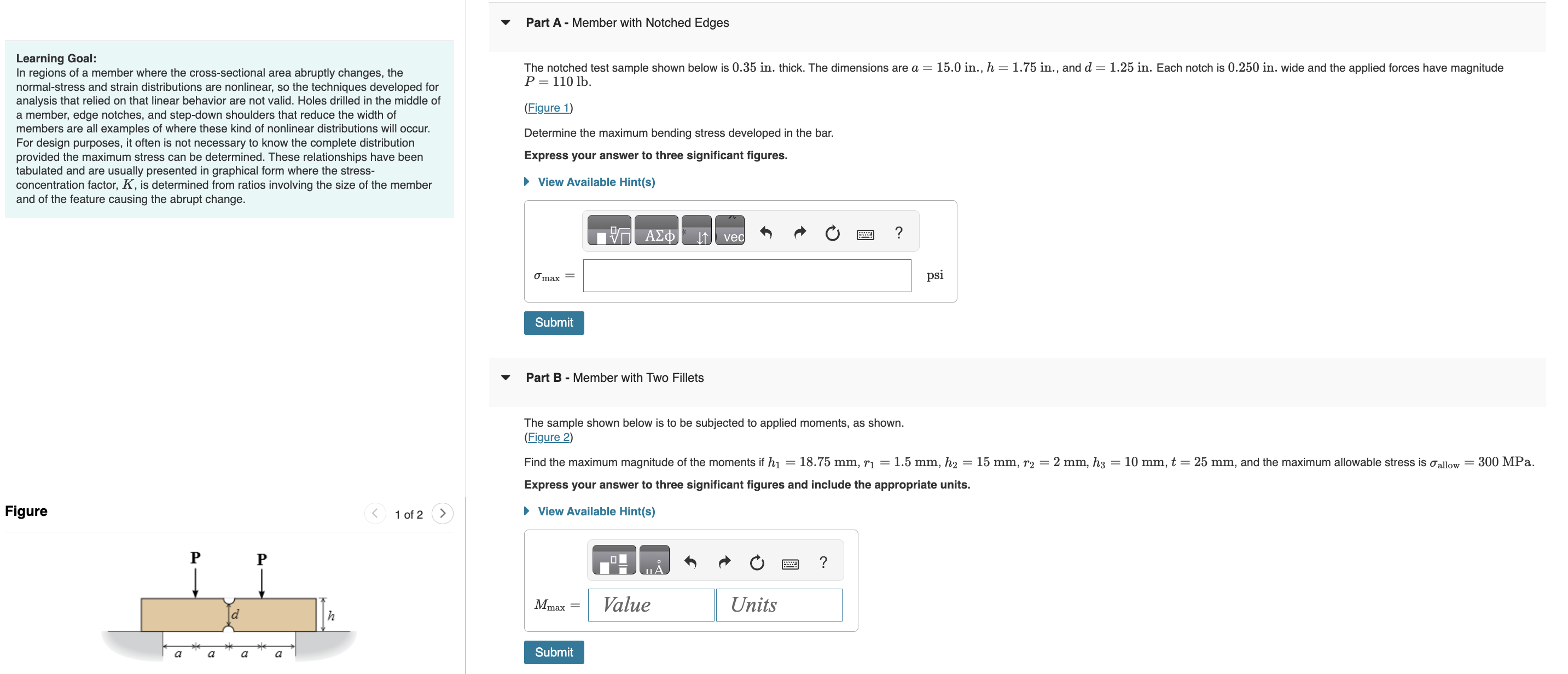 Solved fPart A - ﻿Member with Notched EdgesLearning Goal:In | Chegg.com