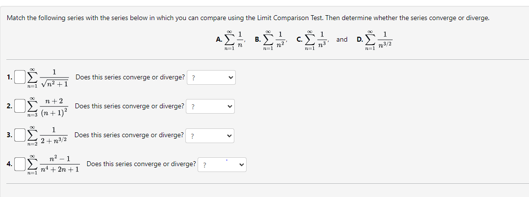 Solved Match the following series with the series below in | Chegg.com