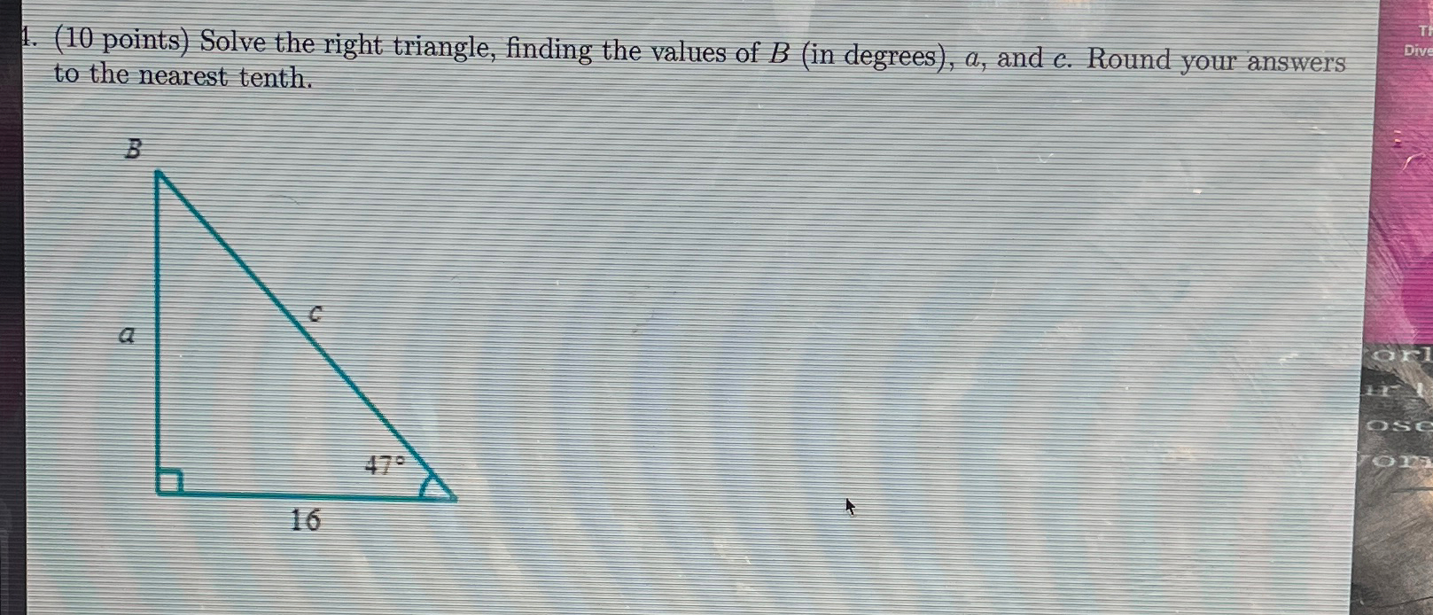 (10 ﻿points) ﻿Solve the right triangle, finding the | Chegg.com