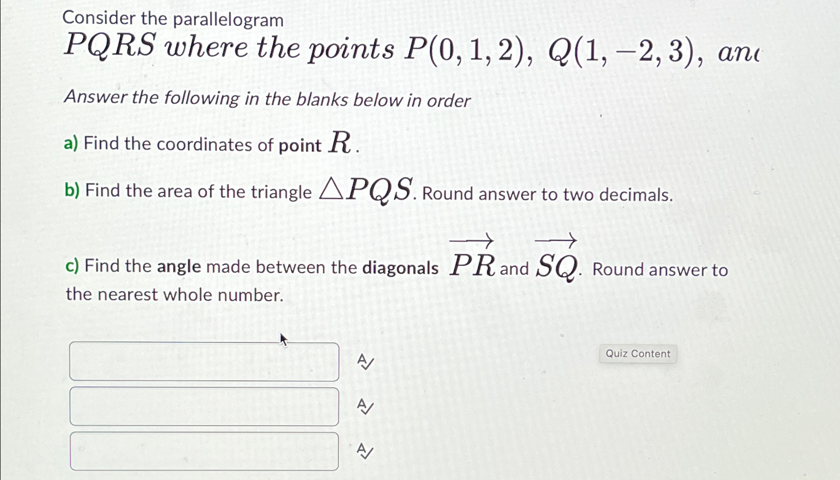 Solved Consider the parallelogramPQRS ﻿where the points | Chegg.com