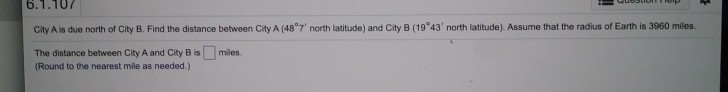 Solved 3960 miles. 6.1.107 City Ais due north of City B. | Chegg.com