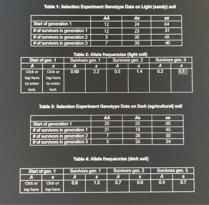 Solved Table 1: Selection Experiment Genotype Data on Light | Chegg.com