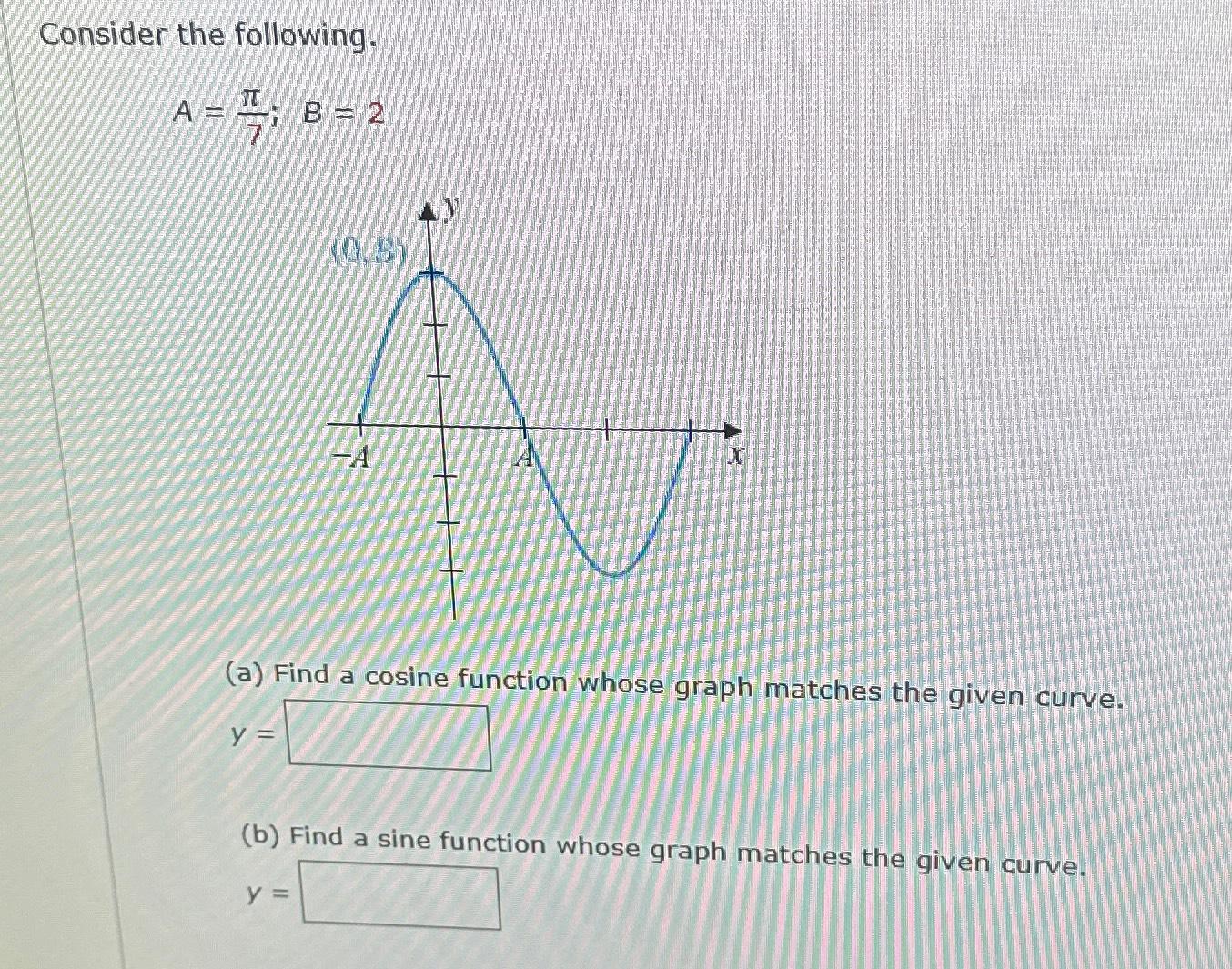 Solved Consider the following.A=π7;B=2(a) ﻿Find a cosine | Chegg.com