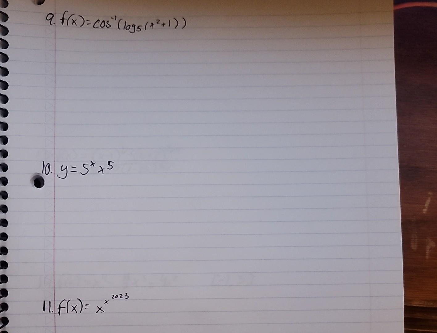 Solved 9. f(x)=cos−1(log5(x2+1)) y=5xx5 1. f(x)=xx2023 | Chegg.com