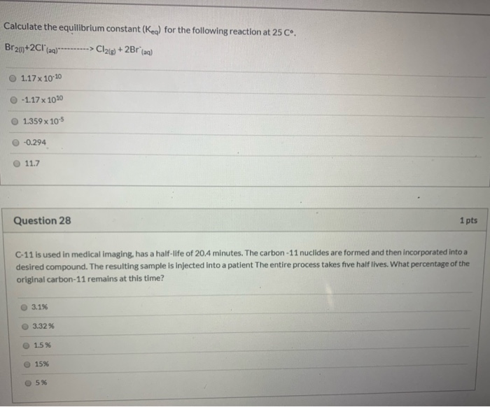 Solved Calculate the equilibrium constant (Keq) for the | Chegg.com