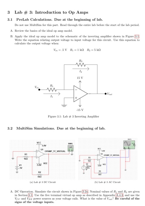 Solved 3 Lab # 3: Introduction to Op Amps 3.1 PreLab | Chegg.com