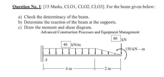 Solved Question No. 1: [15 Marks, CLOI, CLO2, CLO3]. For the | Chegg.com