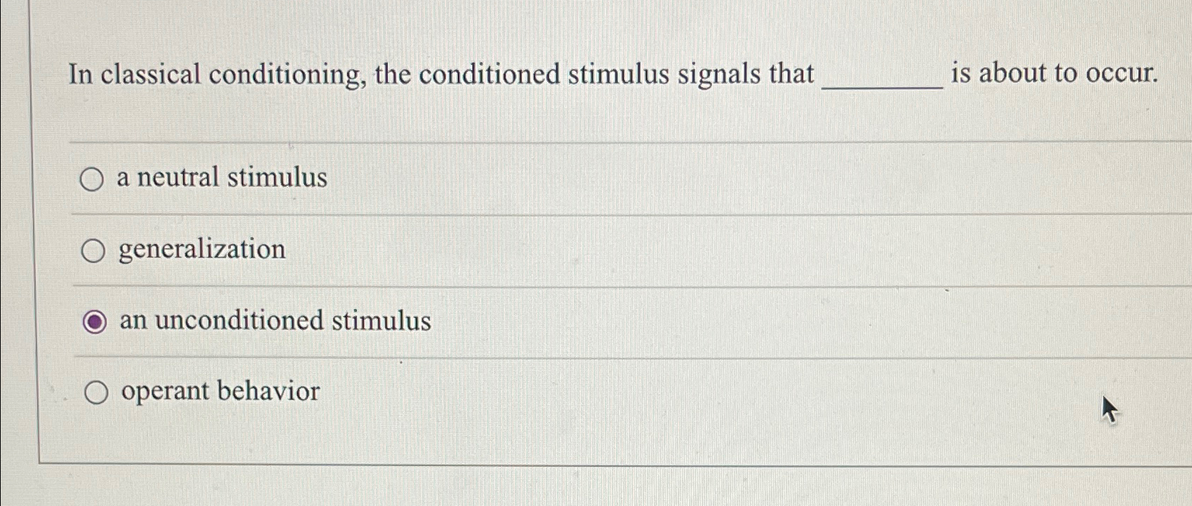 Solved In classical conditioning, the conditioned stimulus | Chegg.com