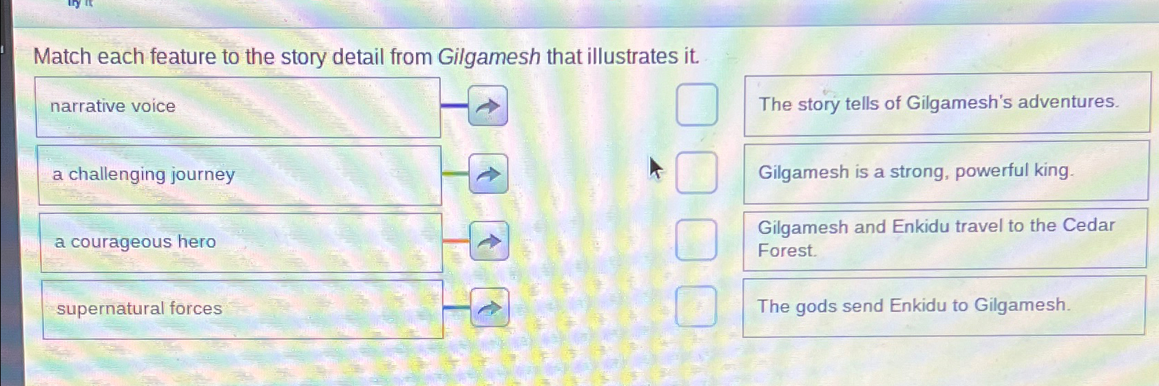 Solved Match each feature to the story detail from Gilgamesh | Chegg.com Solved Match each feature to the story detail from Gilgamesh | Chegg.com