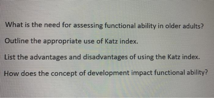 Solved Katz Index of Independence in Activities of Daily | Chegg.com
