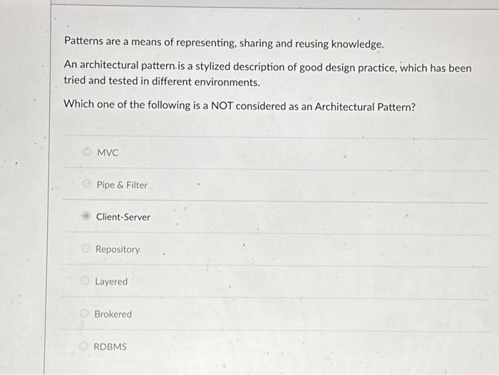 Solved Patterns are a means of representing, sharing and | Chegg.com