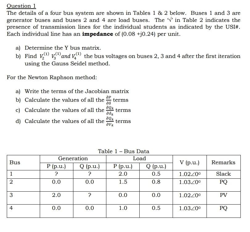 Solved Question 1 The details of a four bus system are shown | Chegg.com