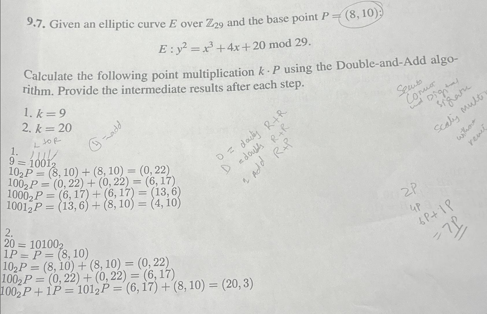 Solved 9.7. ﻿Given an elliptic curve E ﻿over Z29 ﻿and the | Chegg.com