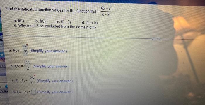 Solved la Find the indicated function values for the | Chegg.com