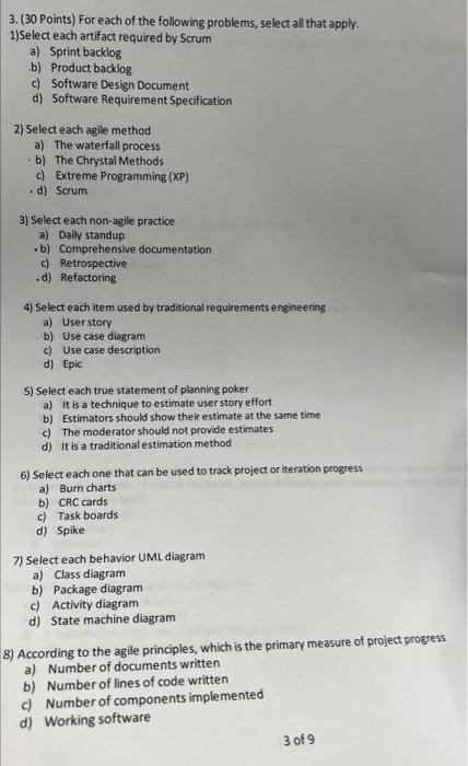Solved 3. (30 Points) For each of the following problems, | Chegg.com