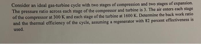 Solved Consider an ideal gas-turbine cycle with two stages | Chegg.com