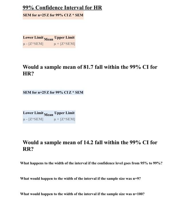 Solved Task 2: Confidence Intervals Use the SEM calculated | Chegg.com