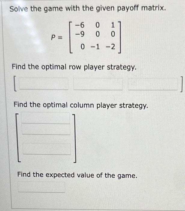 Solved Solve the game with the given payoff matrix. | Chegg.com
