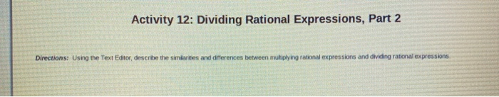 Solved Activity 12: Dividing Rational Expressions, Part 2 | Chegg.com