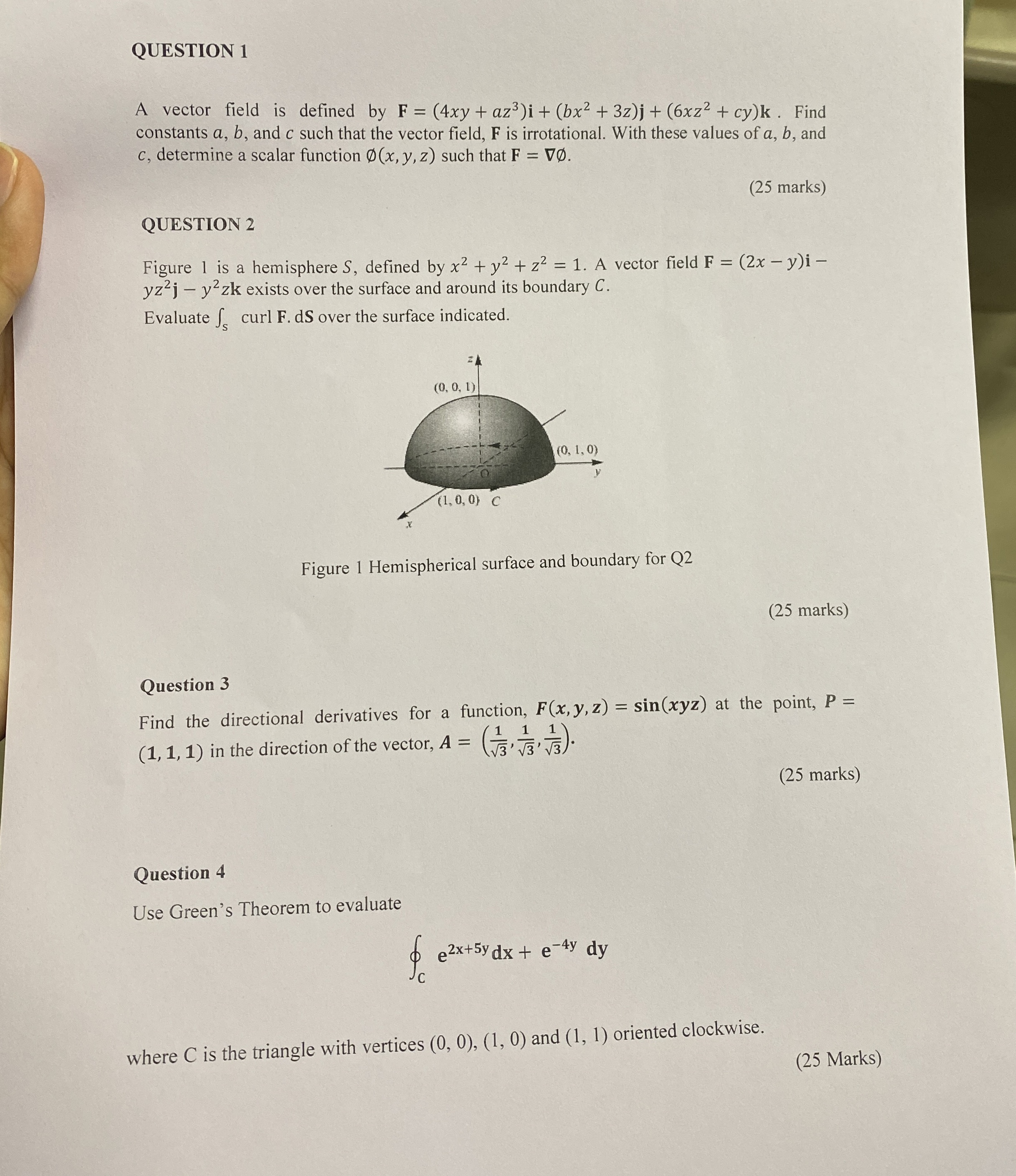 Solved QUESTION 1A vector field is defined by | Chegg.com