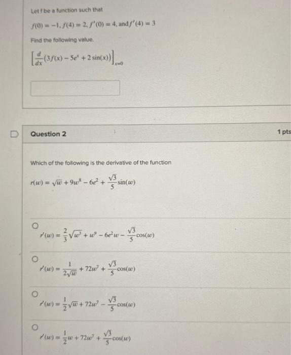Solved Let f be a function such that f(0)=−1,f(4)=2,f′(0)=4, | Chegg.com