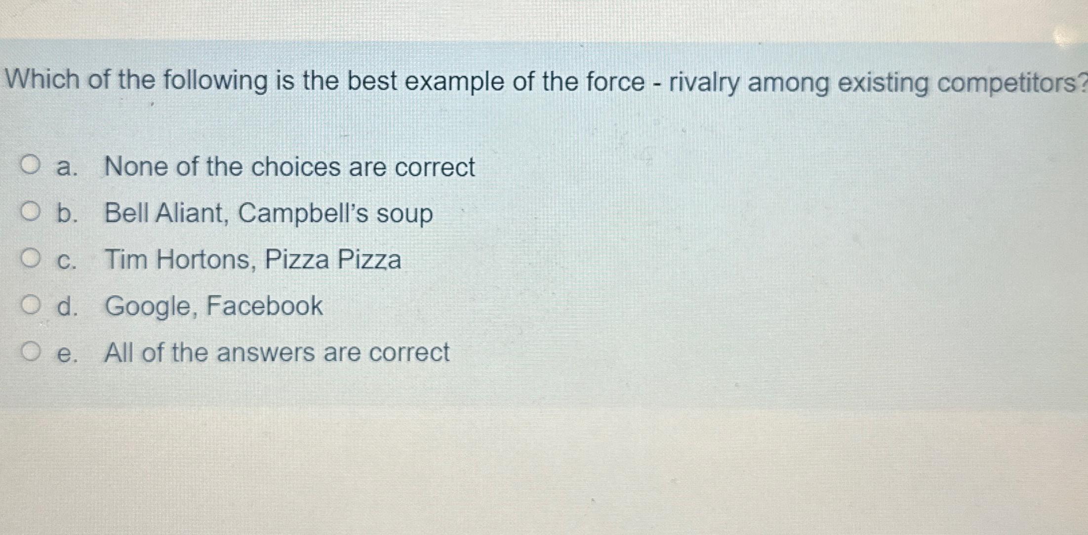 Solved Which of the following is the best example of the | Chegg.com