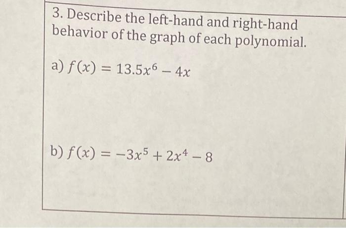 Solved 3. Describe the left-hand and right-hand behavior of | Chegg.com
