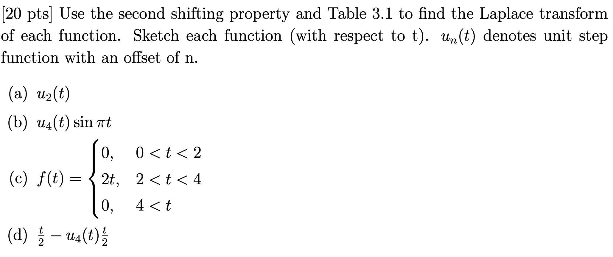 Solved Use the second shifting property and Table 3.1 ﻿to | Chegg.com