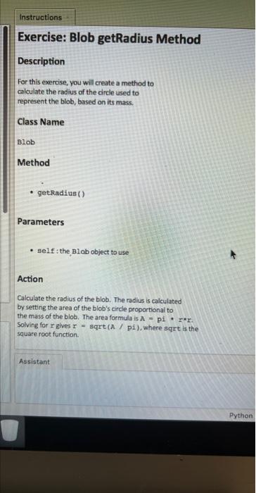 Solved Exercise: Blob getRadius Method Description For this | Chegg.com