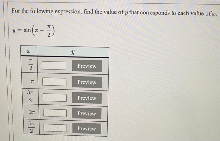 Solved For the following expression, find the value of y | Chegg.com