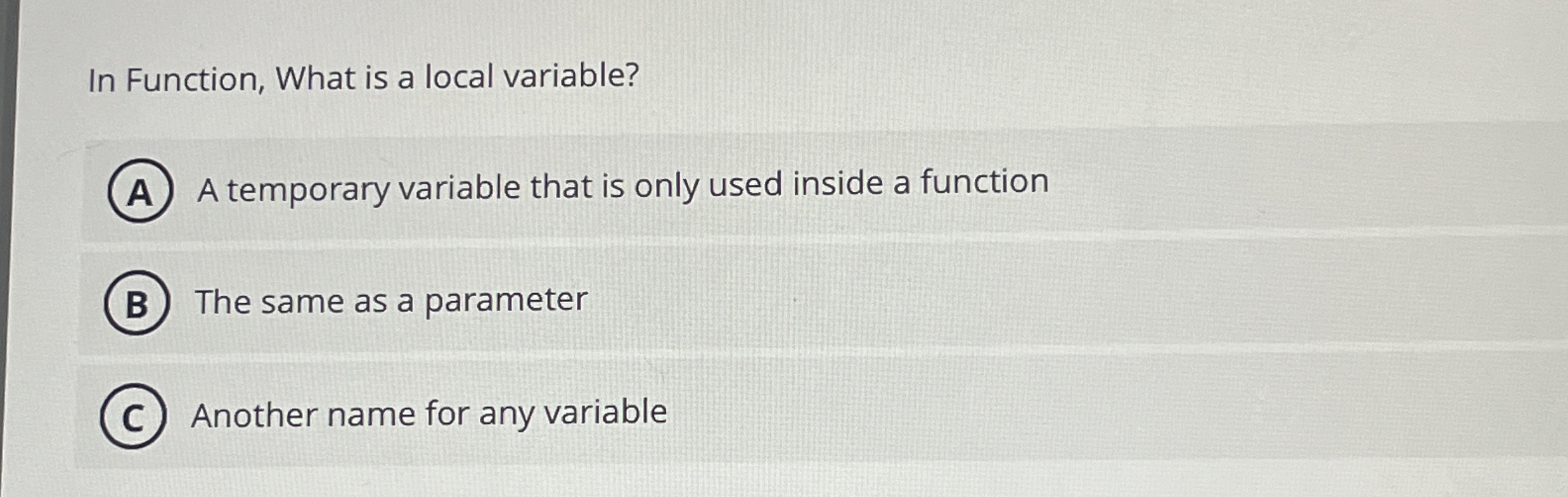 Solved In Function, What is a local variable?A temporary | Chegg.com