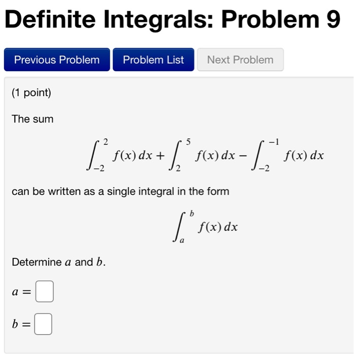 Solved Definite Integrals: Problem 9 Previous Problem | Chegg.com