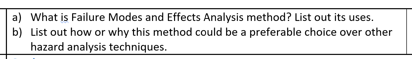 Solved a) ﻿What is Failure Modes and Effects Analysis | Chegg.com