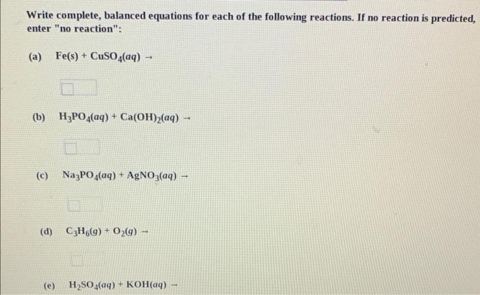 Solved Write complete, balanced equations for each of the | Chegg.com
