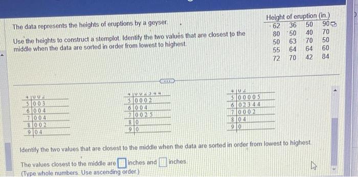 Solved The data represents the heights of eruptions by a | Chegg.com