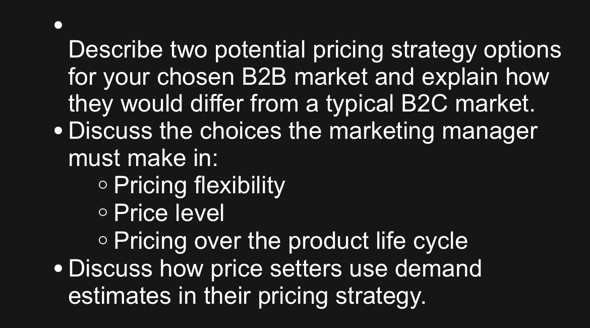 Solved Describe two potential pricing strategy options for | Chegg.com