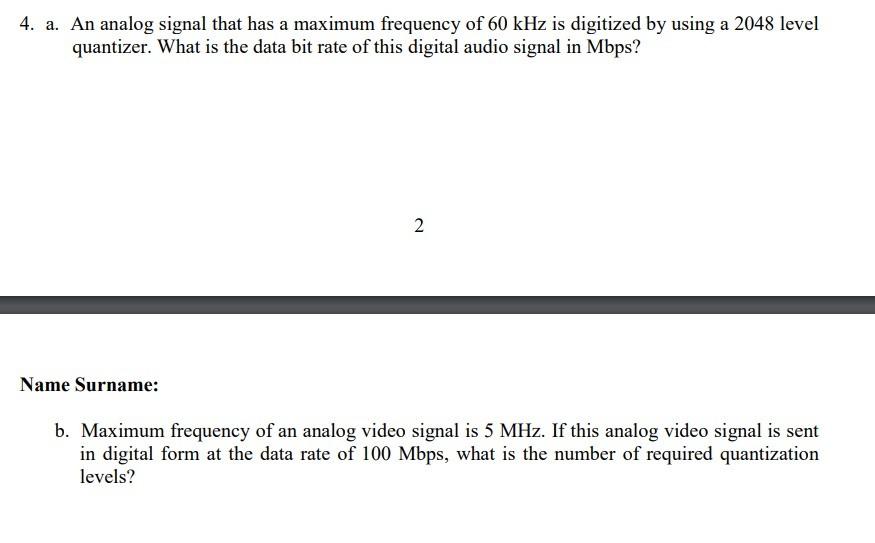 Solved a. An analog signal that has a maximum frequency of | Chegg.com