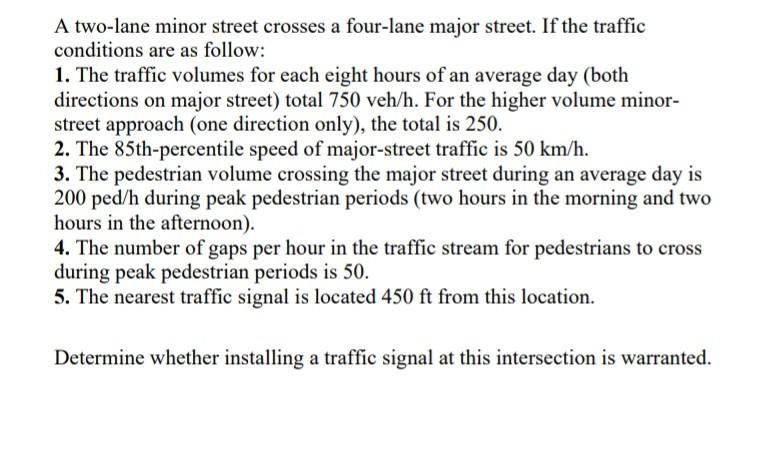Solved A two-lane minor street crosses a four-lane major | Chegg.com