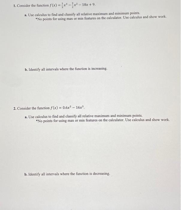 Solved 1. Consider the function f(x)=31x3−23x2−18x+9. a. Use | Chegg.com