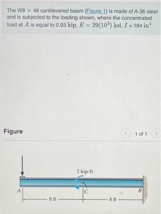Solved The W 8×48 cantilevered beam (Figure 1 ) is made of | Chegg.com
