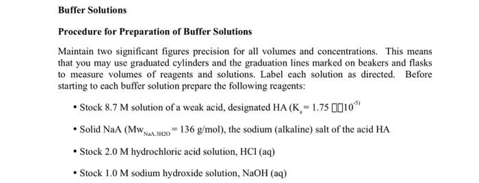 Solved Buffer Solutions Procedure for Preparation of Buffer | Chegg.com