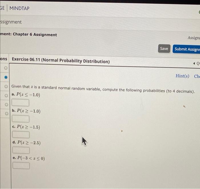Solved ment: Chapter 6 Assignment Exercise 06.11 (Normal | Chegg.com