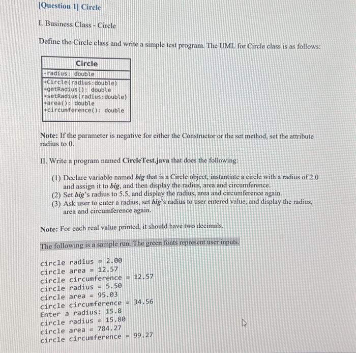 Solved Define the Circle class and write a simple test | Chegg.com