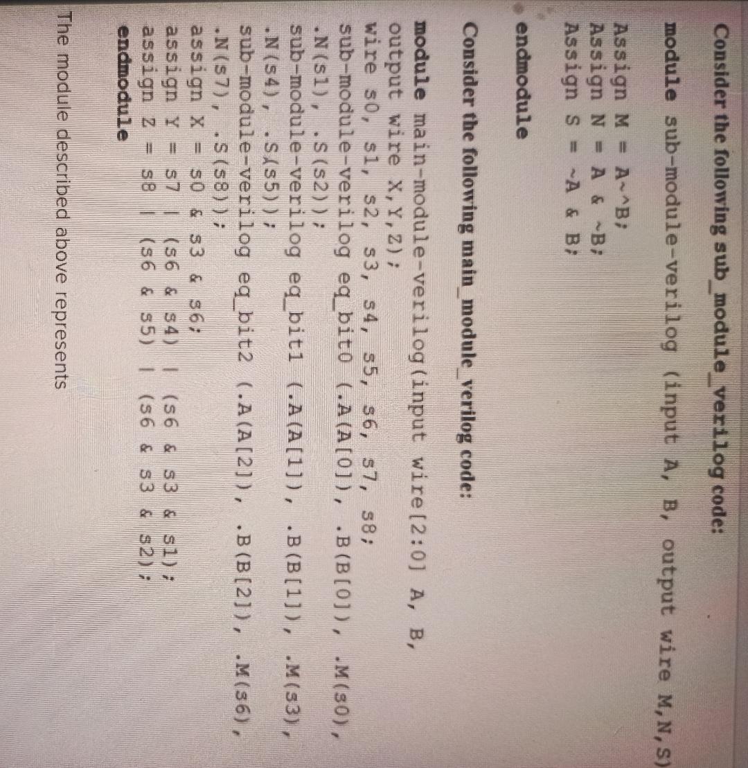 Solved Consider The Following Submoduleverilog Codemodule 2287
