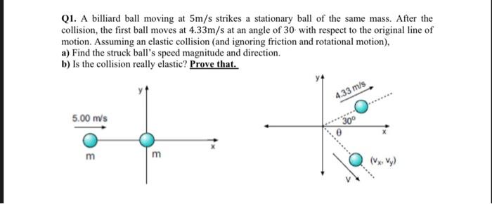 Solved Q1. A billiard ball moving at \\( 5 \\mathrm{~m} / | Chegg.com